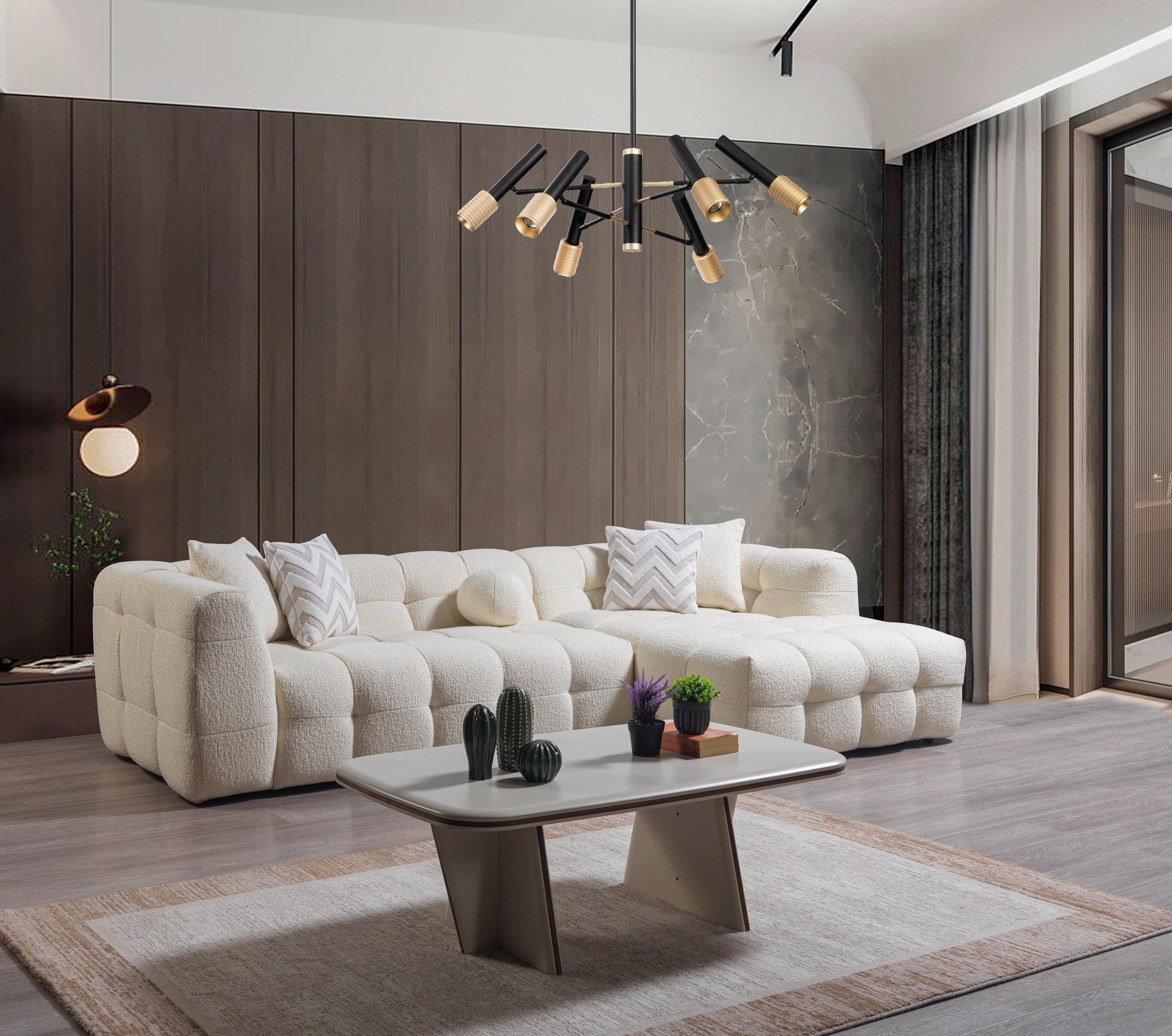 Ivy Ivory Boucle RAF Sectional - Gate Furniture