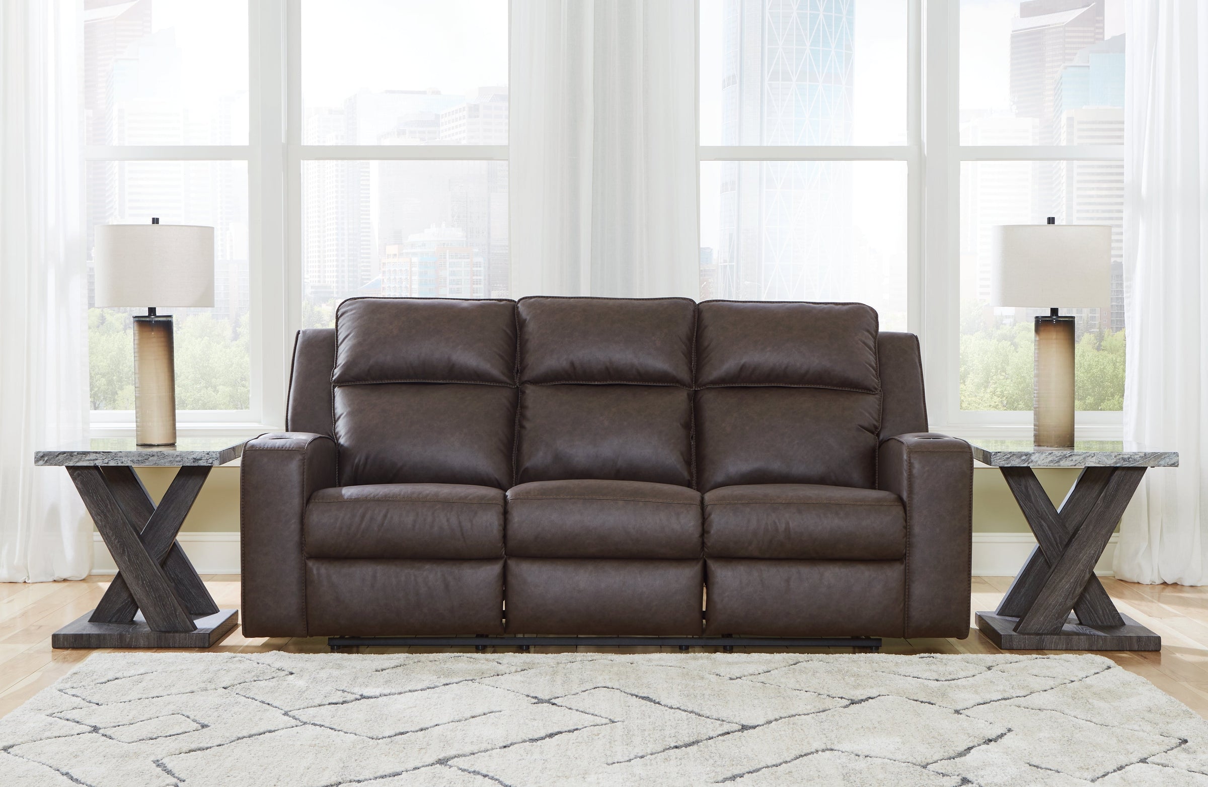 Lavenhorne Reclining Sofa with Drop Down Table - Gate Furniture