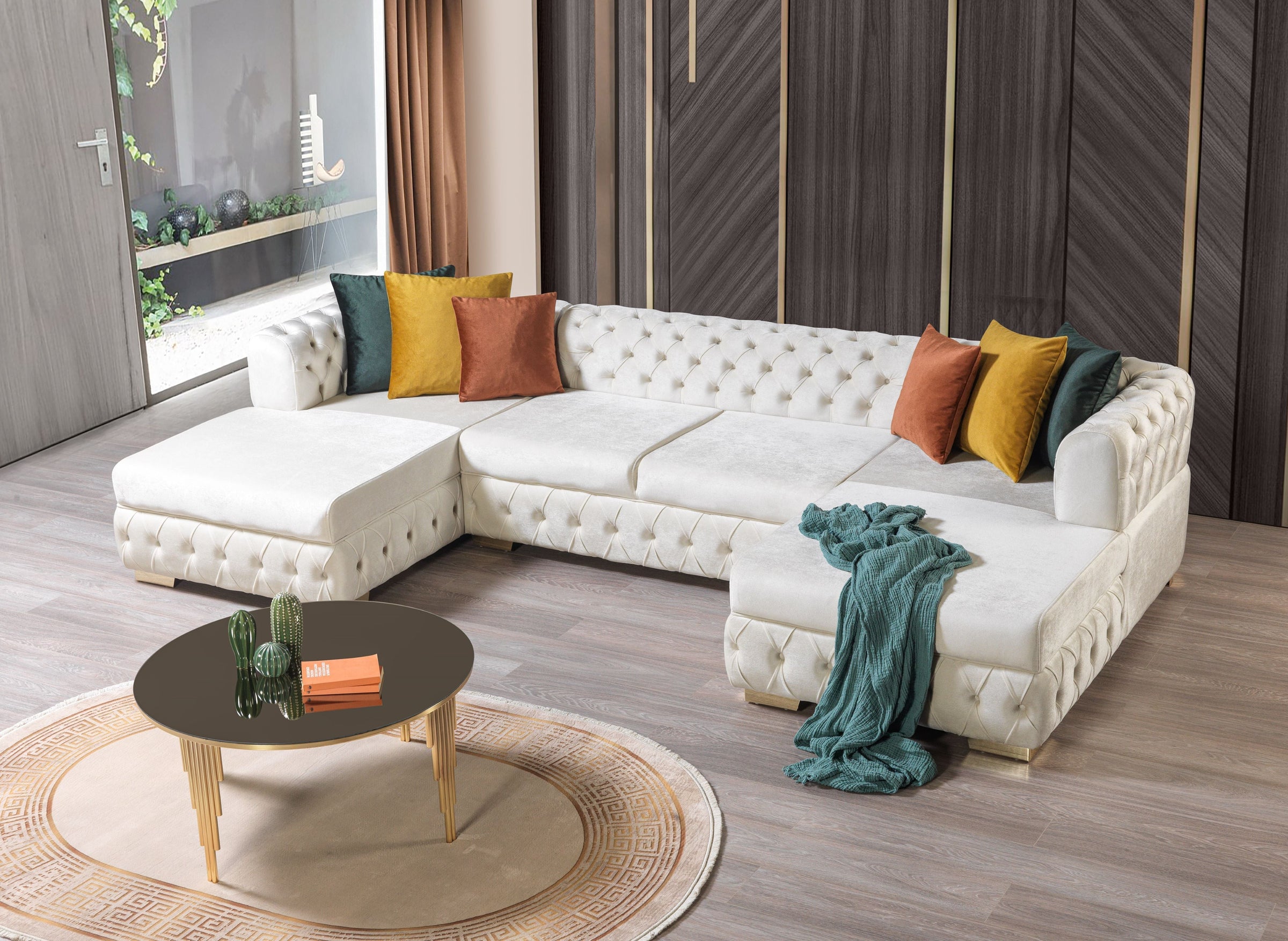 Matilda Ivory Velvet Double Chaise Sectional - Gate Furniture