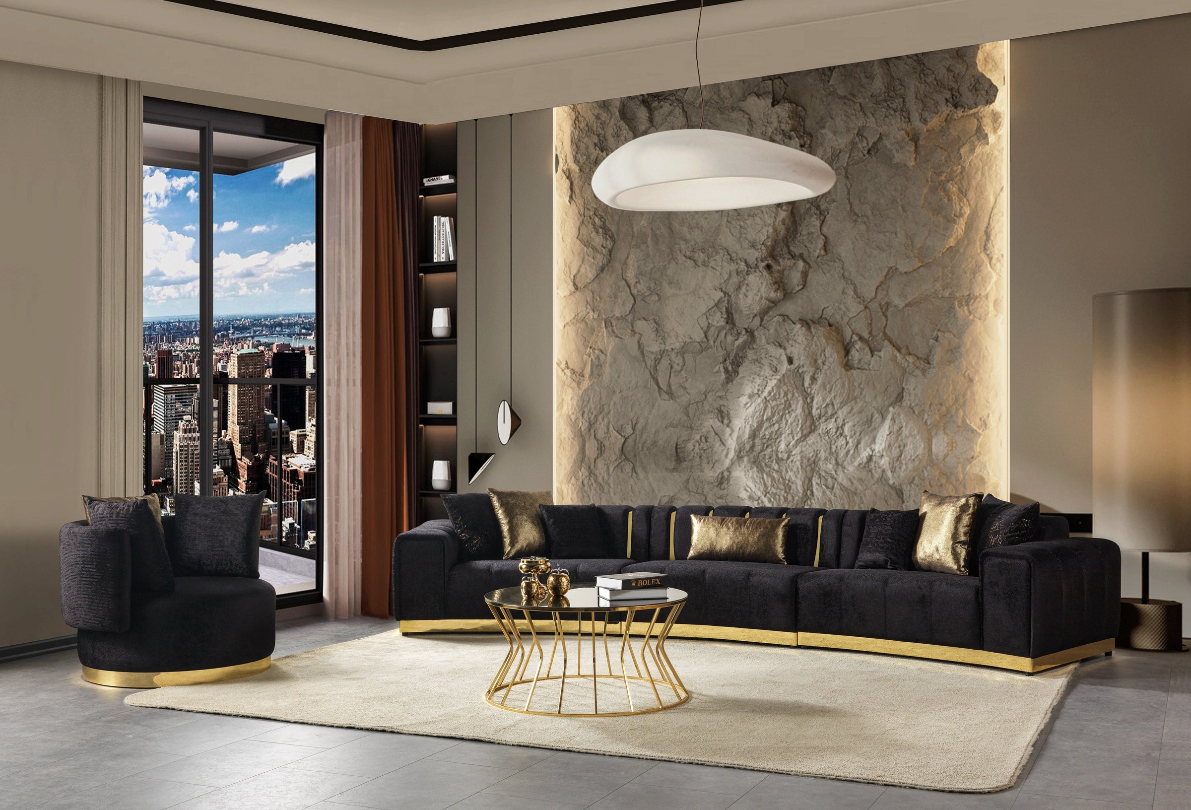 Michelle Black Velvet 3-Piece Curved 165" Sectional [ETA: 3/15] - Gate ...