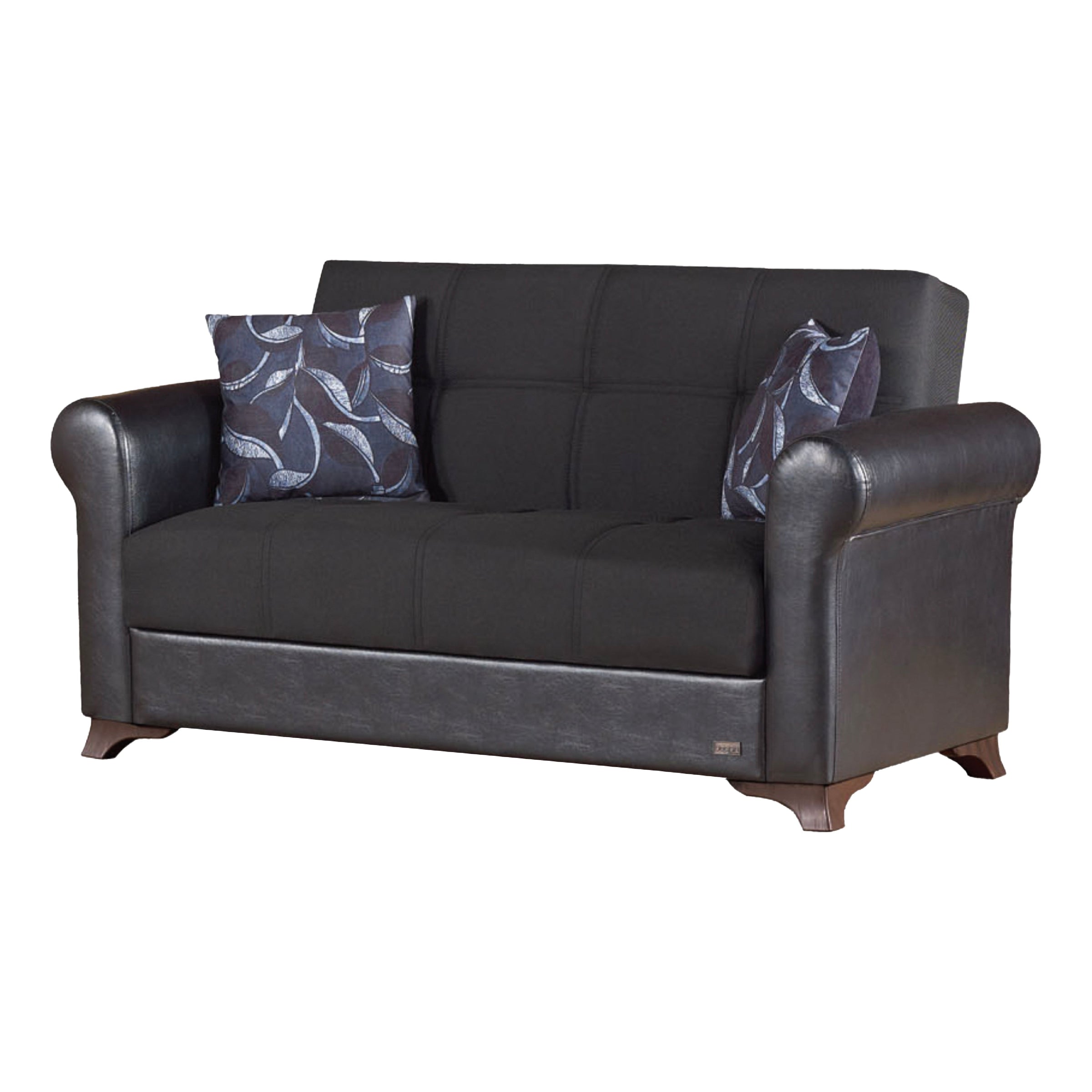 Passaic 61 in. Convertible Sleeper Loveseat in Black with Storage ...