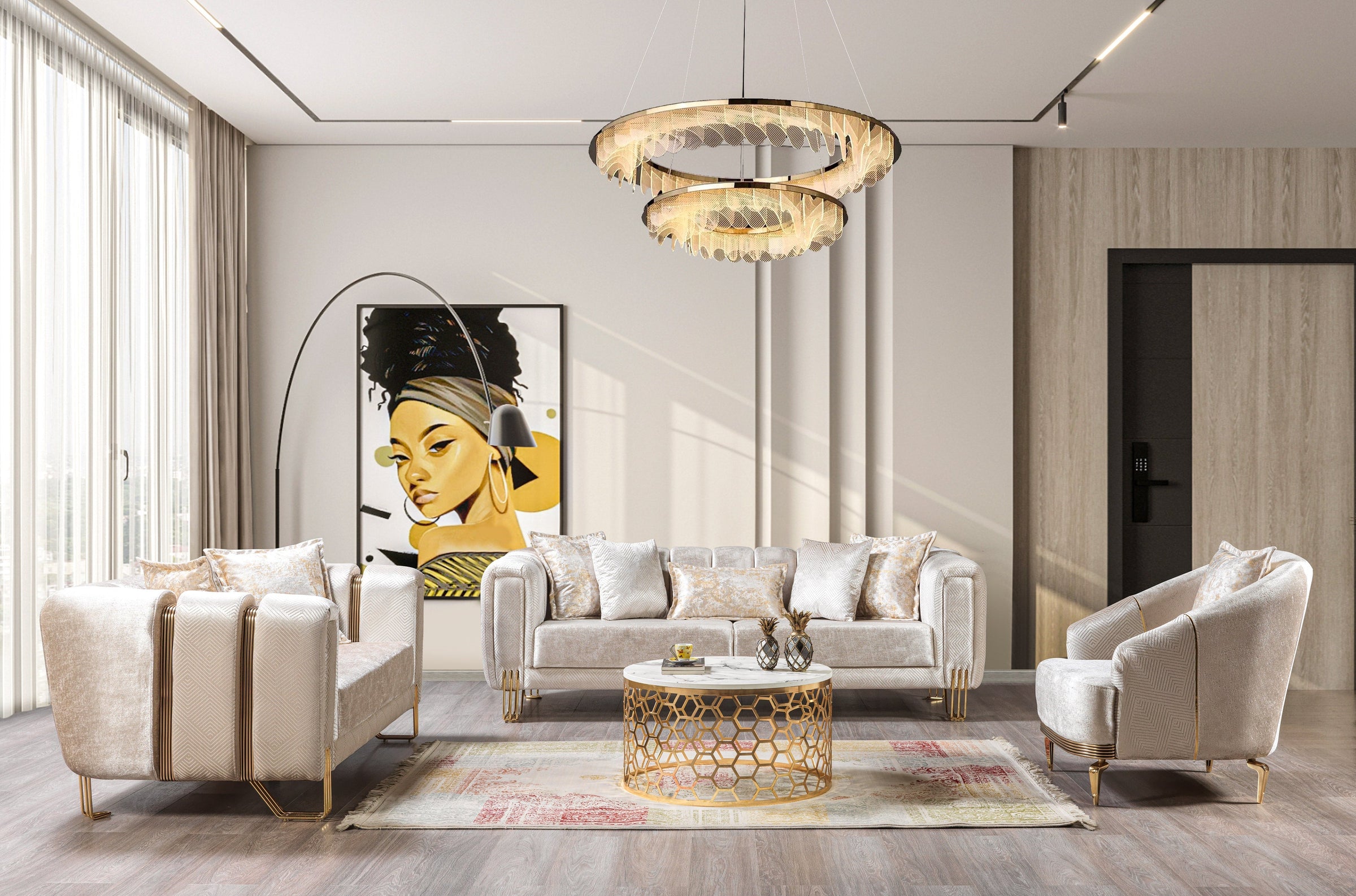 Santana Ivory Velvet Sofa & Loveseat - Gate Furniture