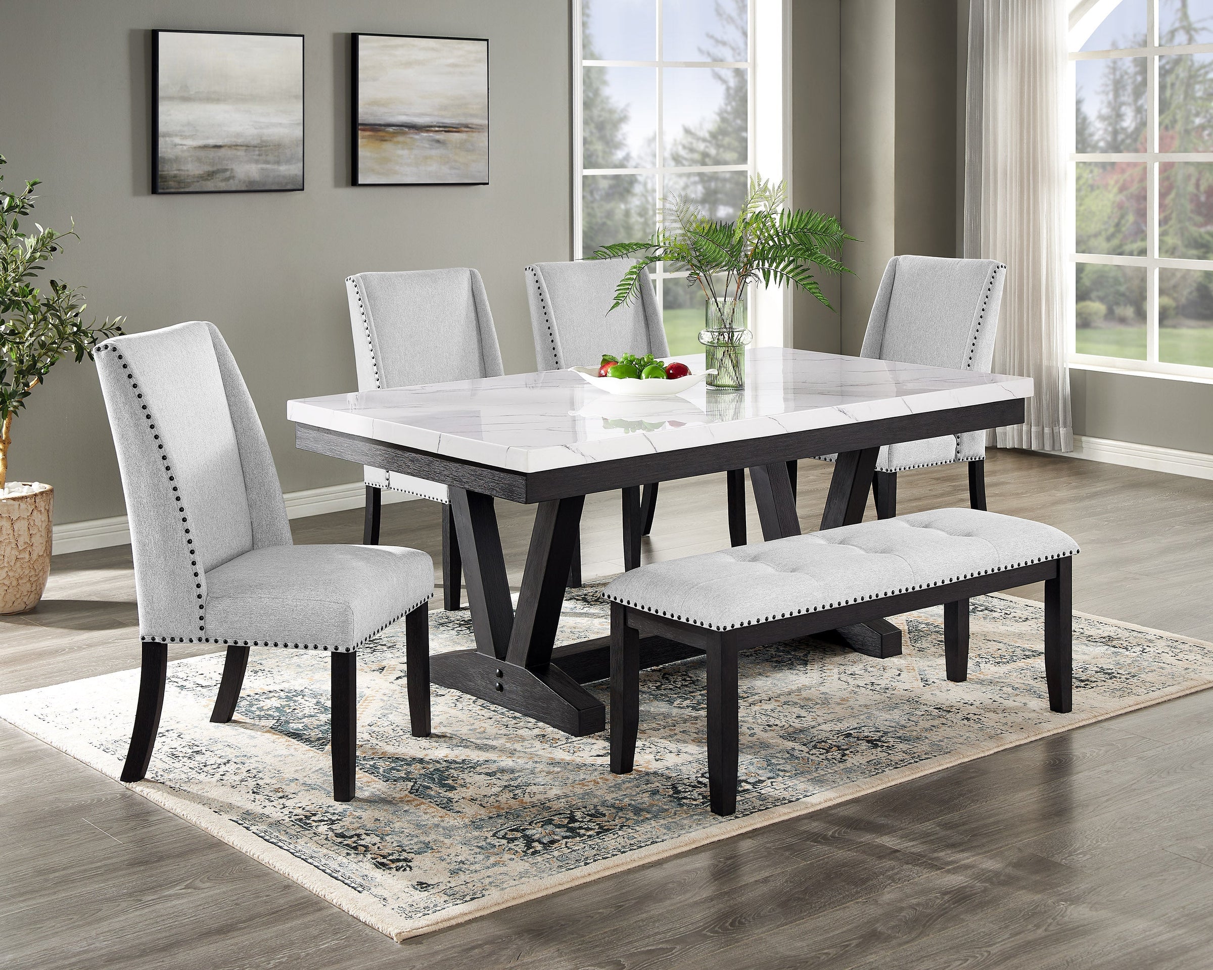 Vance Dove Faux Marble Dining Set - Gate Furniture